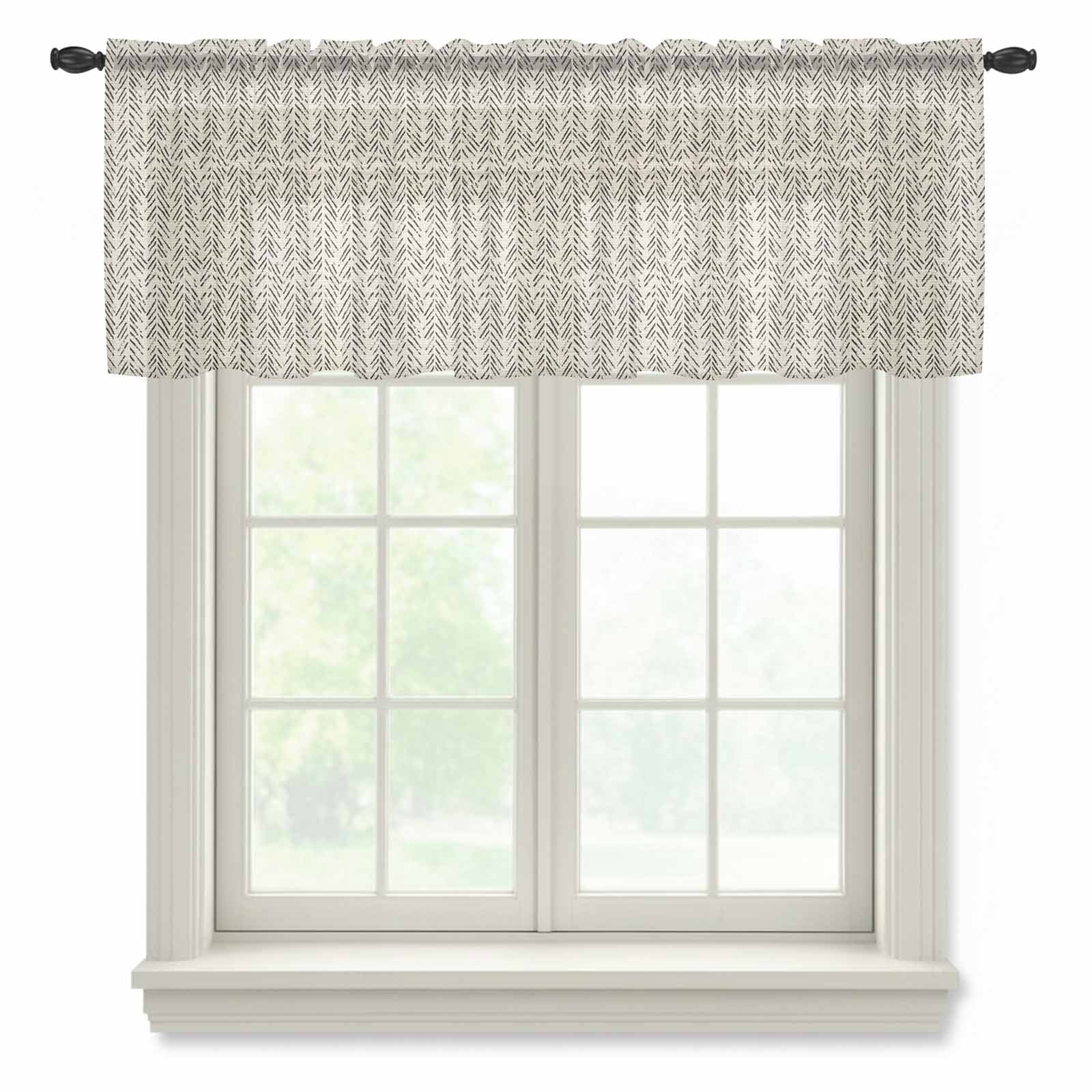 Black Striped Semi Sheer Valance Curtains Brown Background Modern Retro ...