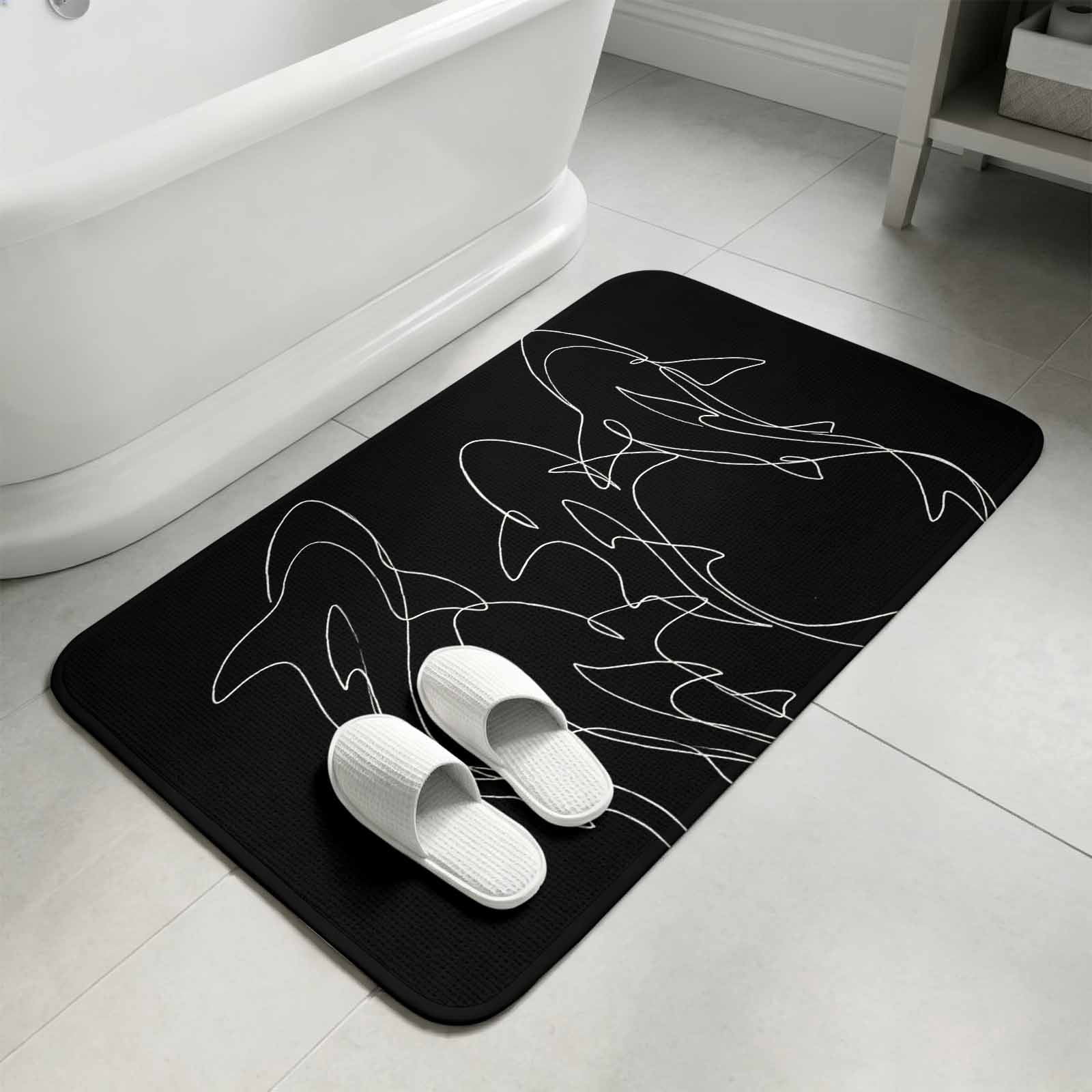 Black Striped Shark Bathroom Rugs Non Slip Washable Bath Mat Absorbent ...