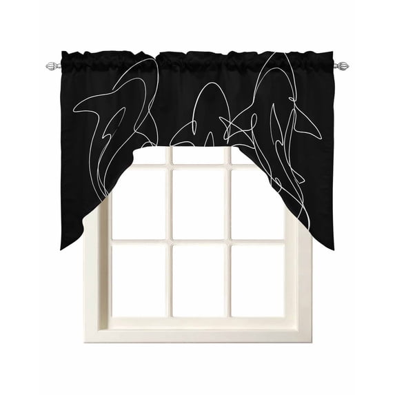 Black Striped Shark Kitchen Swag Valances for Windows, Modern Abstract ...