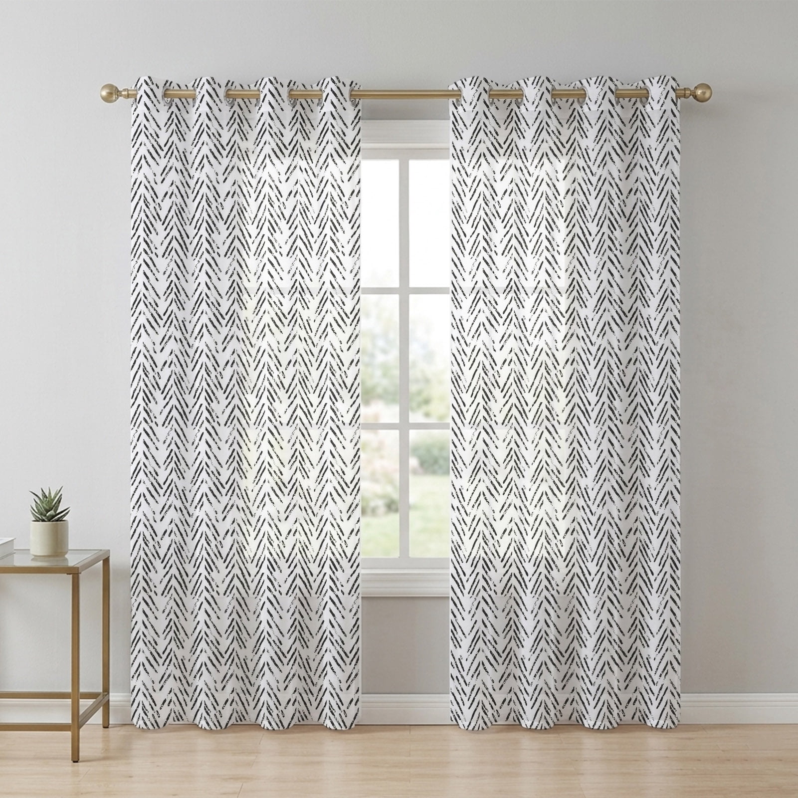 Black Striped Sheer Curtains 63 Inch Long 2 Panels, White Background ...