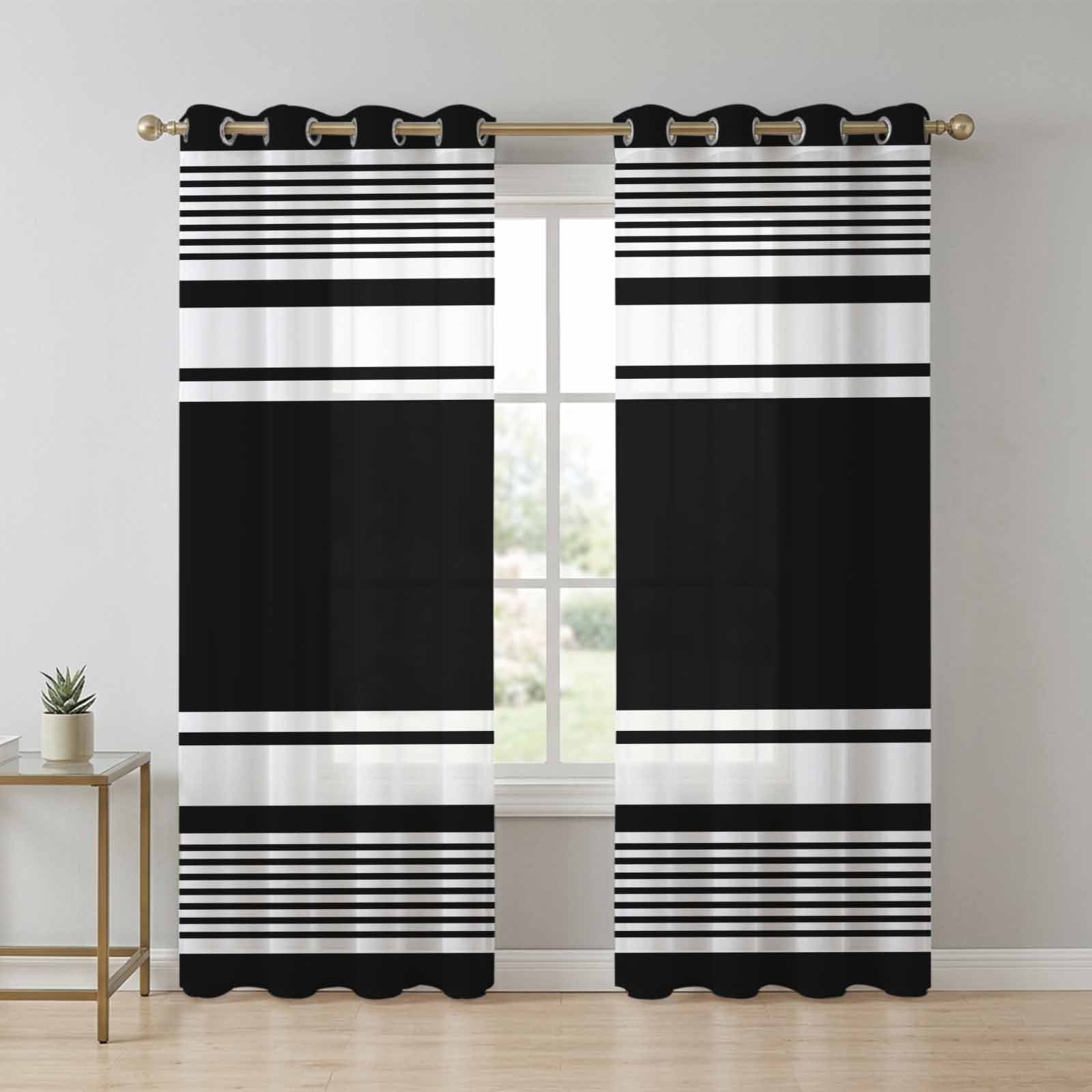Black Striped Sheer Curtains 72 Inch Long 2 Panels, Modern Classic ...