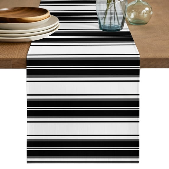 Black Striped Short Table Runner 60 Inches Long,Modern Thin Line ...