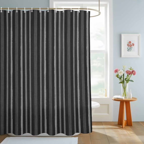 Black Striped Shower Curtain, Farmhouse Stripes Modern Vintage Abstract ...