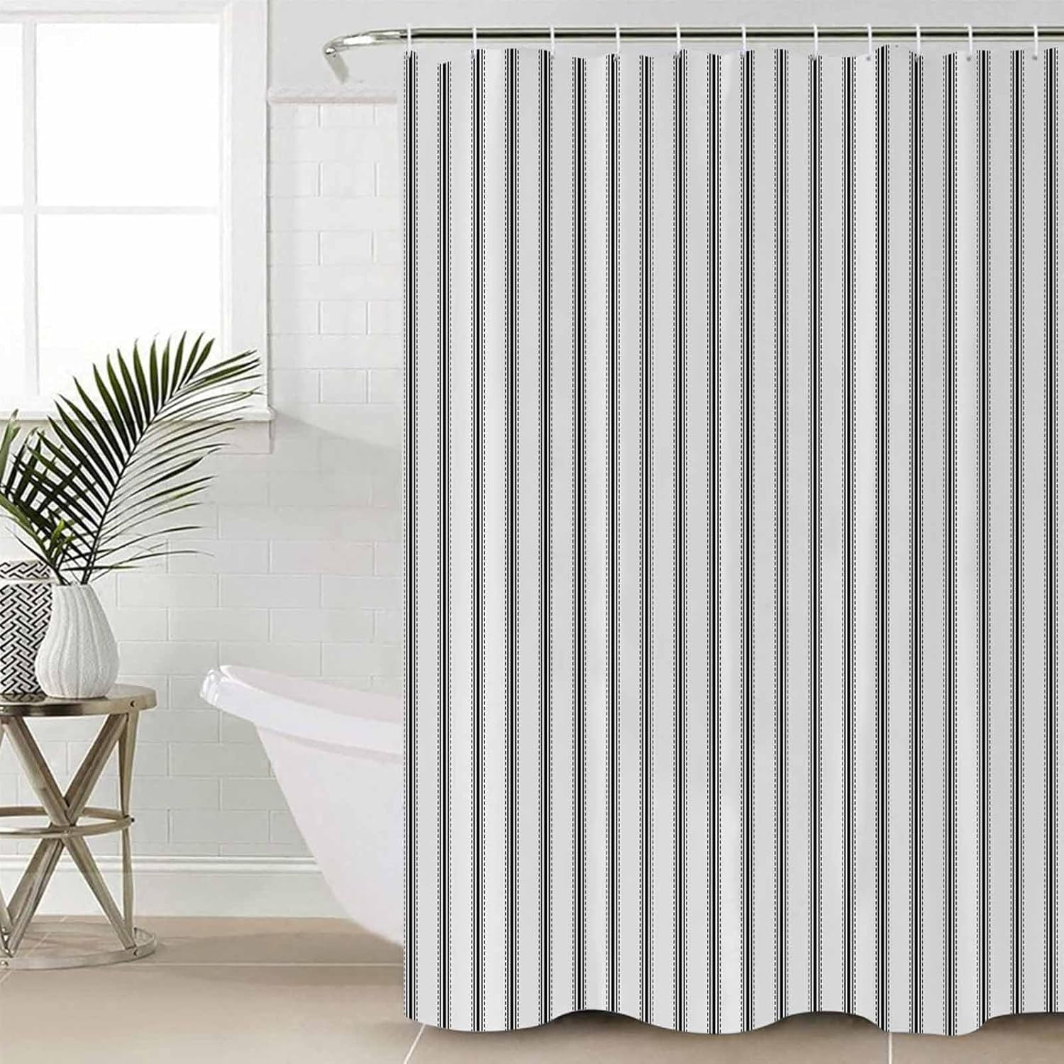 Black Striped Shower Curtain Set - Extra Long 72" X 96" Washable Bathtub Curtain With 12 Hooks ...