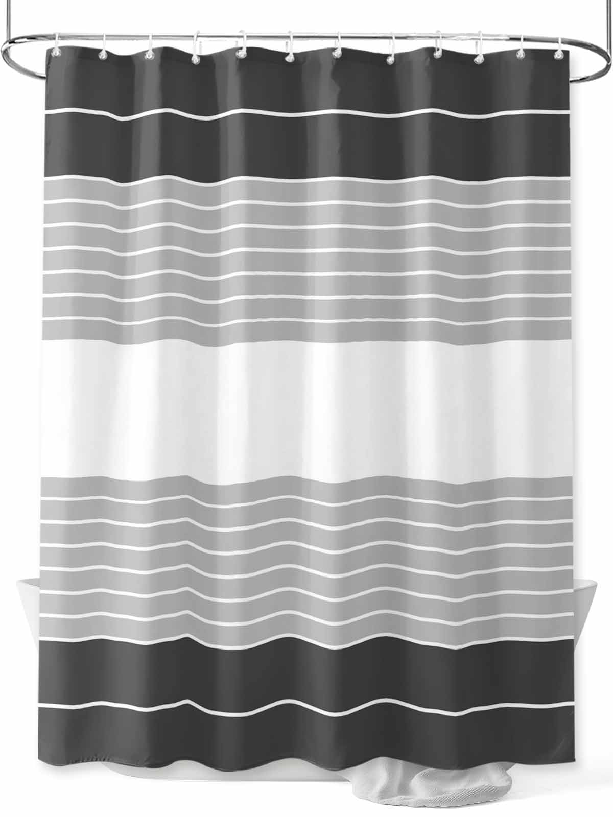 Black Striped Shower Curtain Set with Hook Washable Cloth Polyester Fabric Shower+Curtain ...