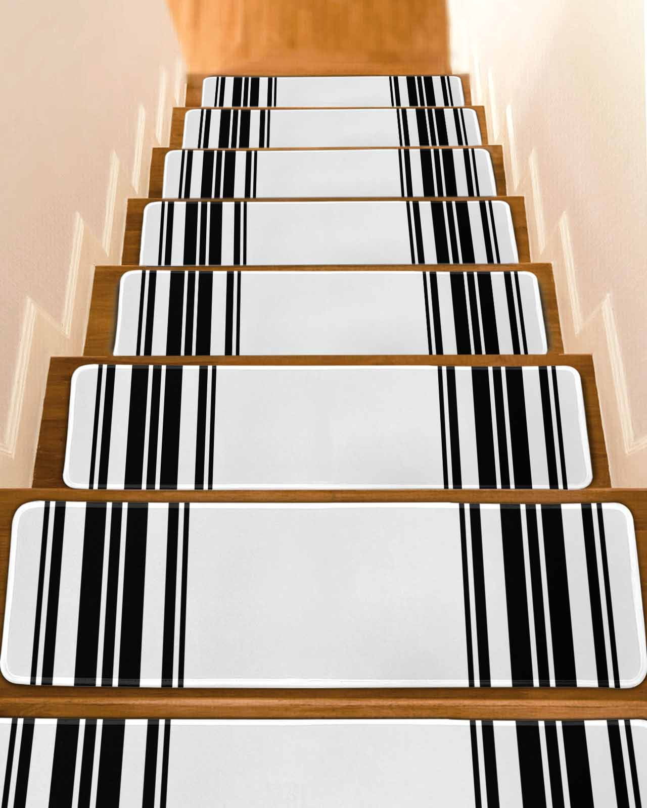Black Striped Stair Treads Non Slip Runners Rugs, 15 Pcs Carpet for ...