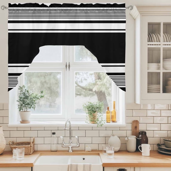 Black Striped Swag Curtain Valance for Windows, Modern Classic Stripe ...