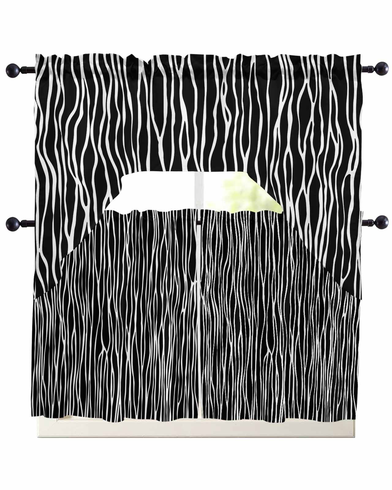 Black Striped Swag Curtains for Living Room/Bedroom Windows, Retro Wave ...