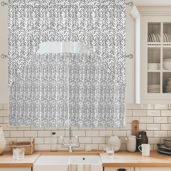Black Striped Swag Curtains Valance and Tier Set, White Background ...