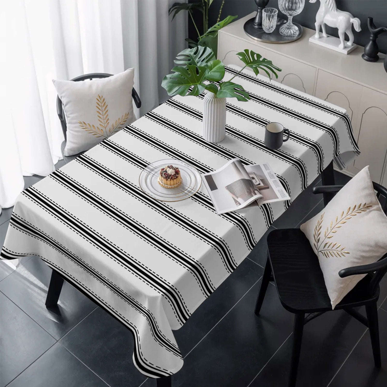 Black Striped Table Cloth Waterproof Tablecloths, Black White Stripes ...
