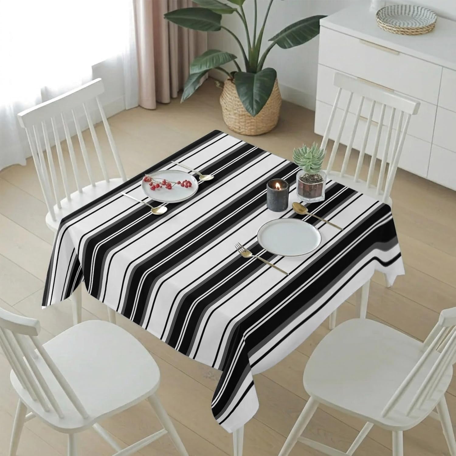 Black Striped Table Cloth Waterproof Tablecloths, Modern Thin Line ...