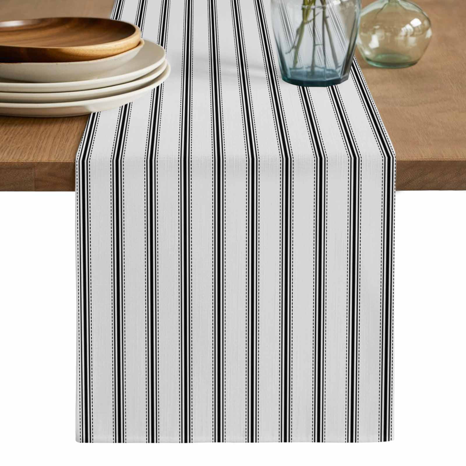 Black Striped Table Runner, Black White Stripes Farmhouse Washable ...
