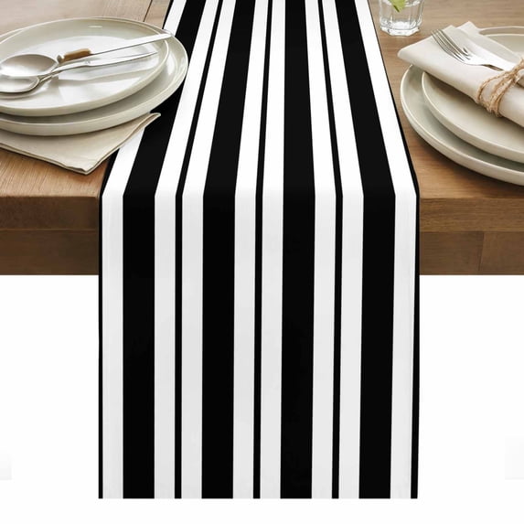 Black Striped Table Runner Blue Geometric Line Stripes Farmhouse ...