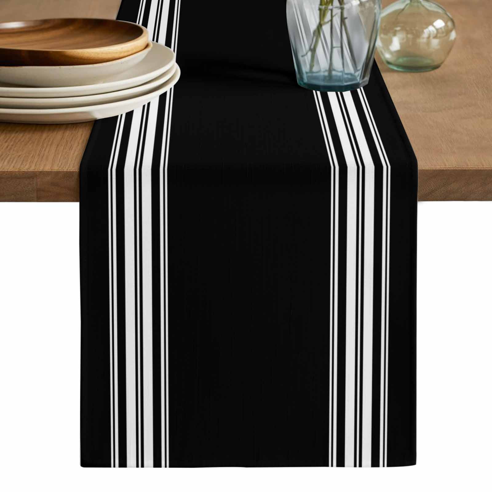 Black Striped Table Runner, Farmhouse Black White Stripes Washable ...