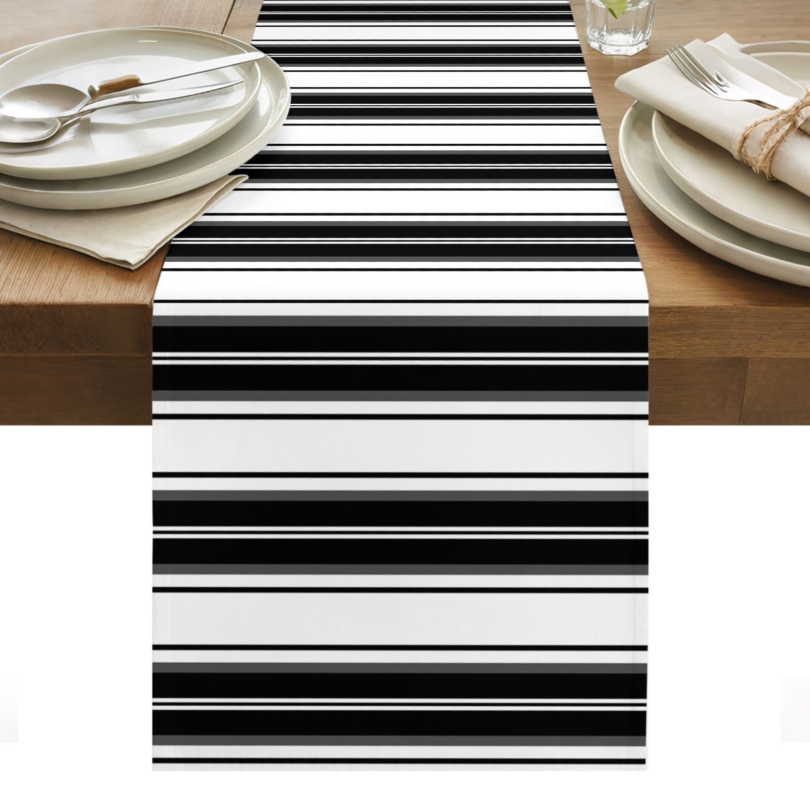 Black Striped Table Runner Modern Thin Line Vertical Stripes ...