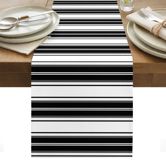 Black Striped Table Runner Modern Thin Line Vertical Stripes ...