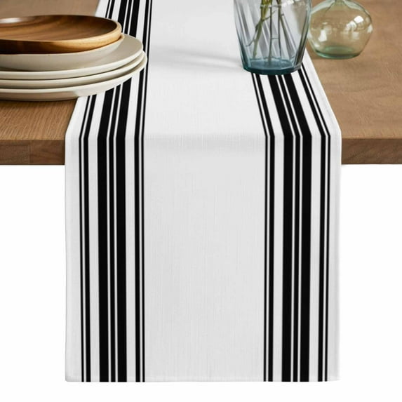 Black Striped Table Runner, Modern White Striped Abstract Art ...