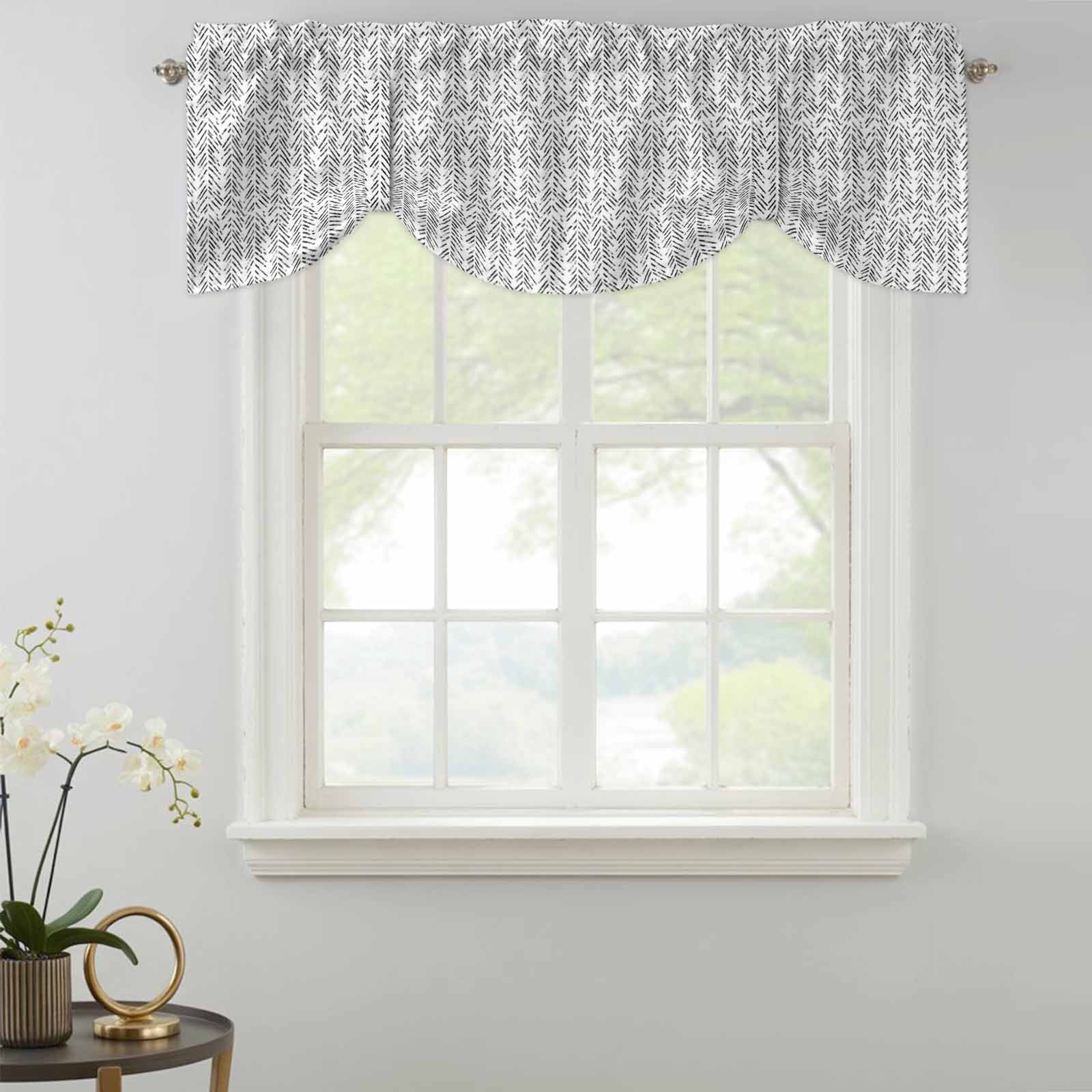 Black Striped Tie Up Valances Curtain, White Background Modern Retro ...