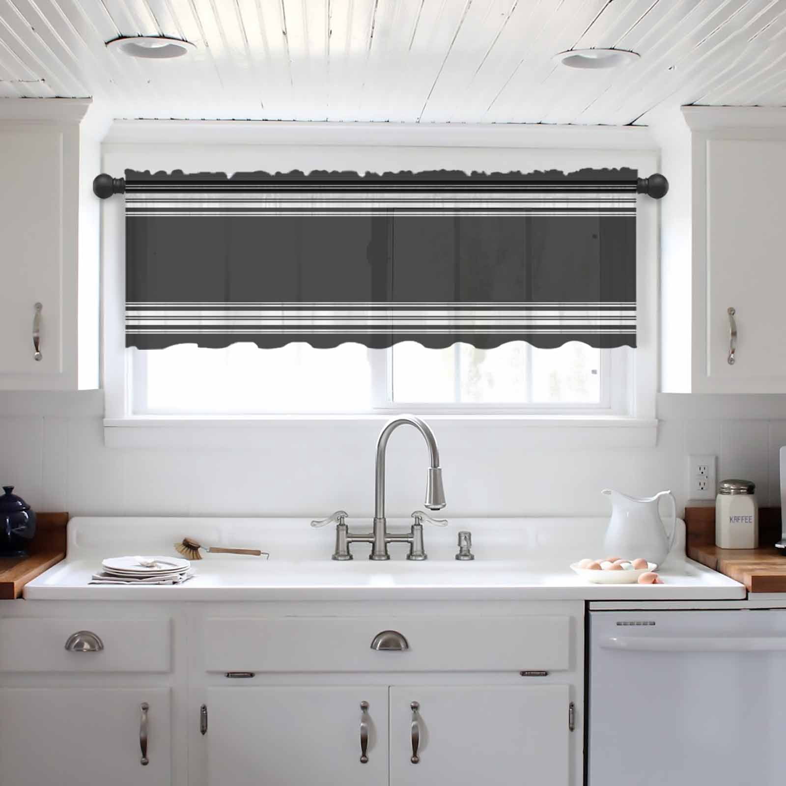 Black Striped Valance Curtains for Kitchen/Living Room/Bathroom/Bedroom ...