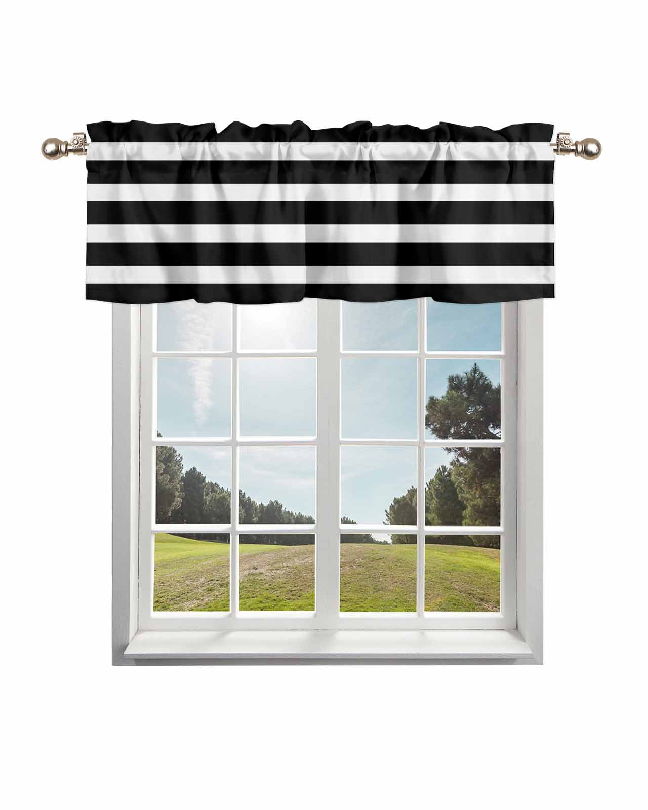 Black Striped Valance Curtains for Living Room/Bedroom/Bathroom/Kitchen ...