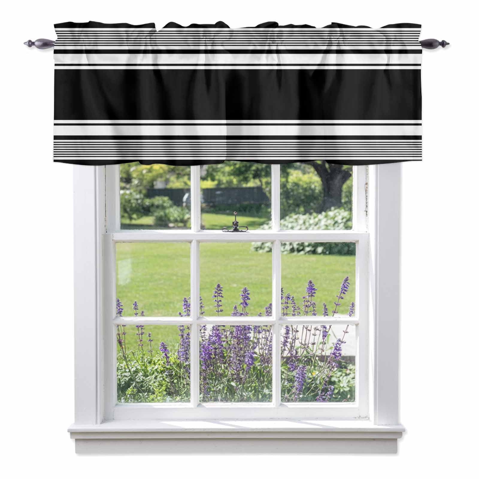 Black Striped Valance Curtains for Windows, Modern Classic Stripe ...