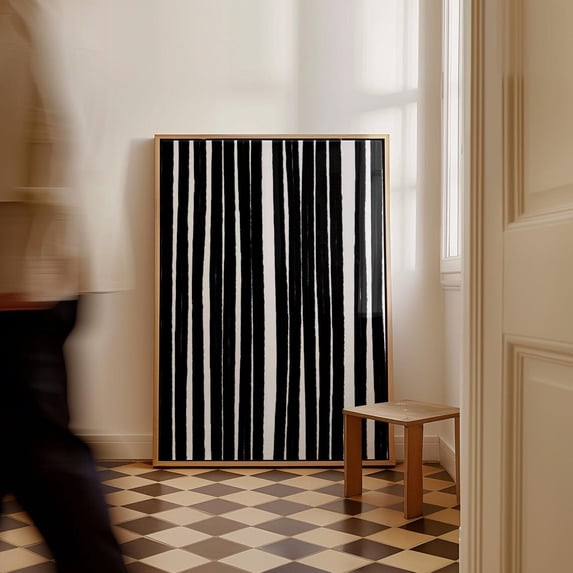 Black Striped Wall Art Abstract Line Print Retro Organic Line Drawing ...