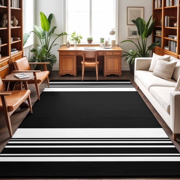 Black Striped Washable Area Rug 4 x 6 ft Modern Classic Stripe Rustic ...