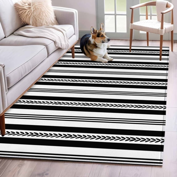 Black Striped Washable Area Rug 4x6 Rustic Country Stripes Farmhouse ...