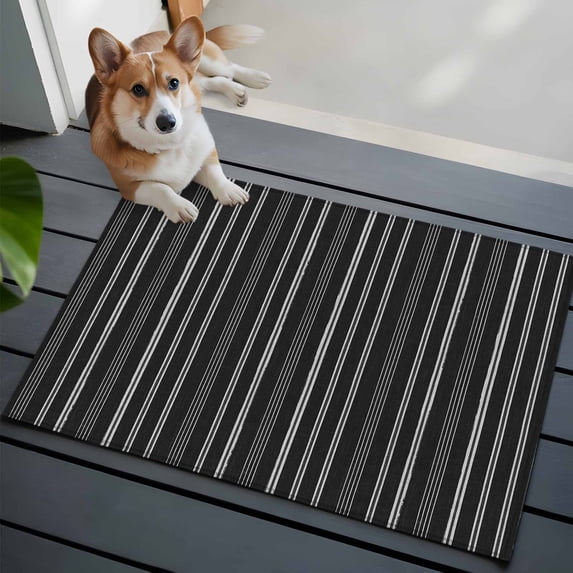Black Striped Washable Entry Rug 2x3 Farmhouse Stripes Modern Vintage ...