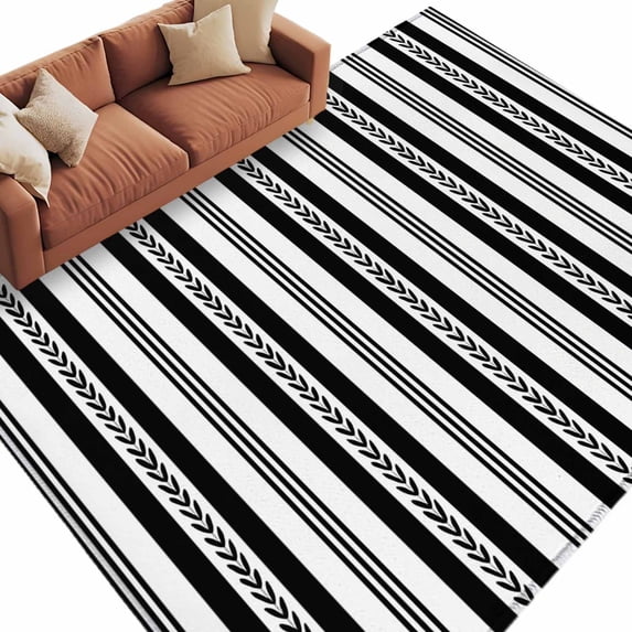 Black Striped Washable Living Room Rugs 9'x12', Rustic Country Stripes ...