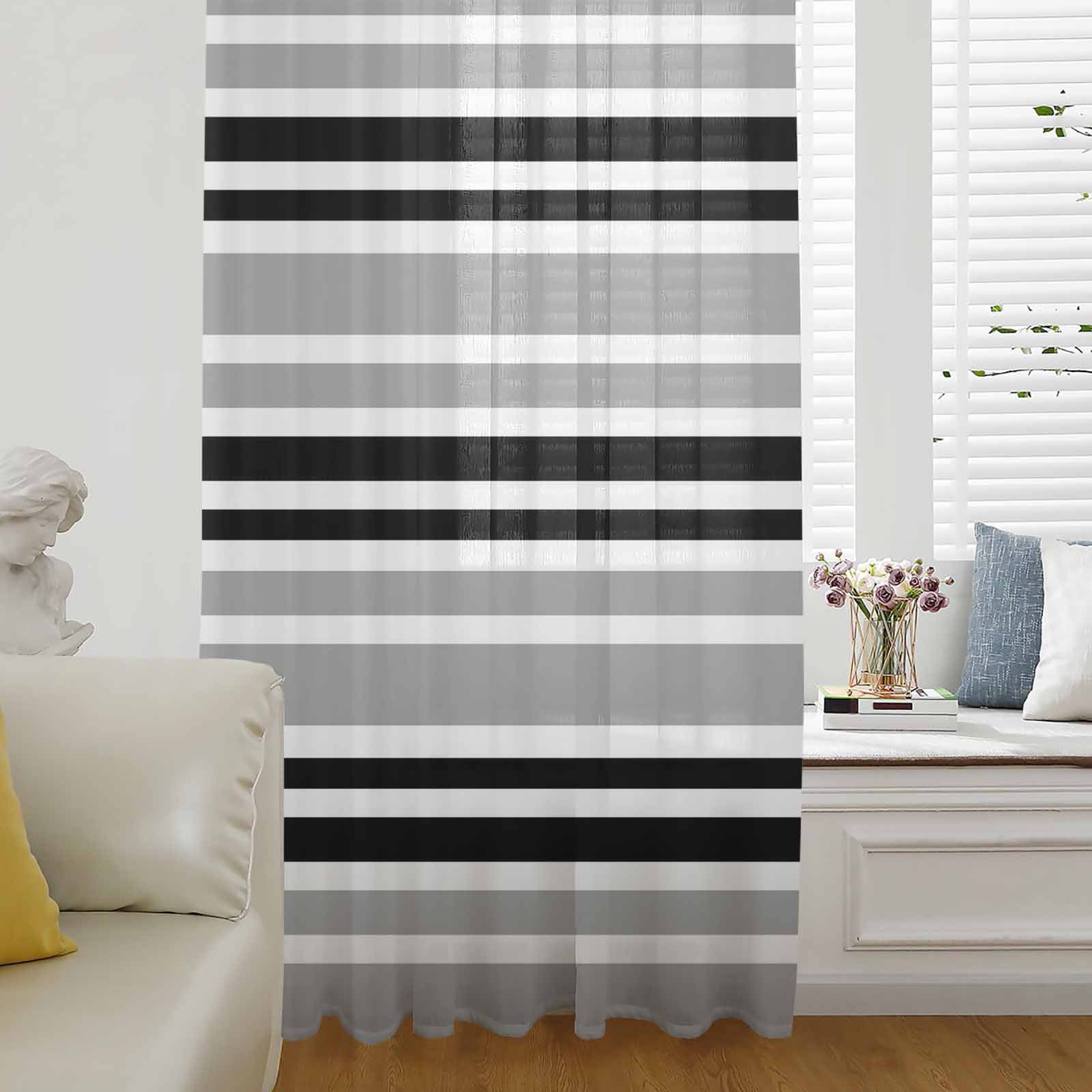 Black Striped Window Curtain 63 Inches Long,Geometric Grey White ...