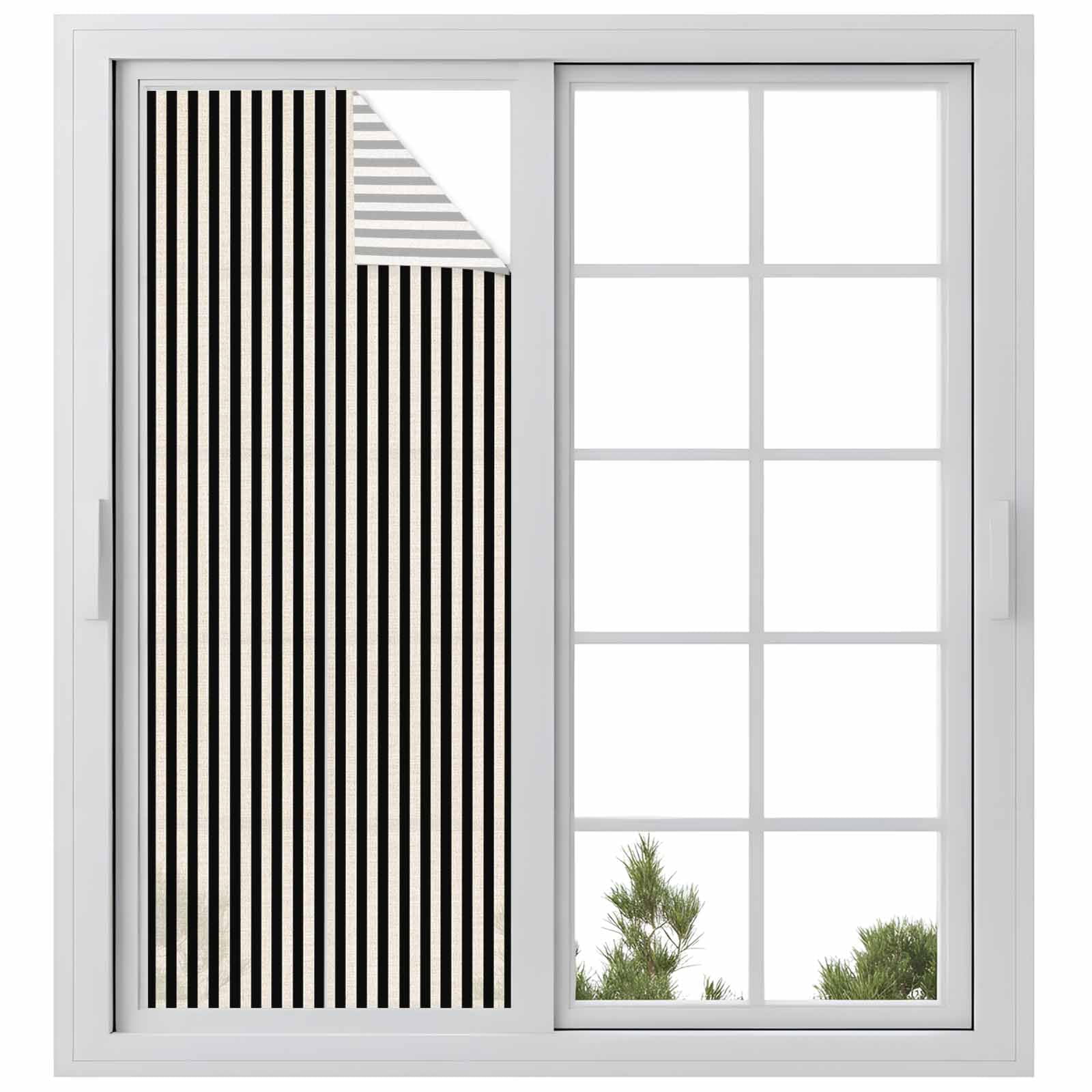 Black Striped Window Privacy Film, Modern Simple Farmhouse Beige ...