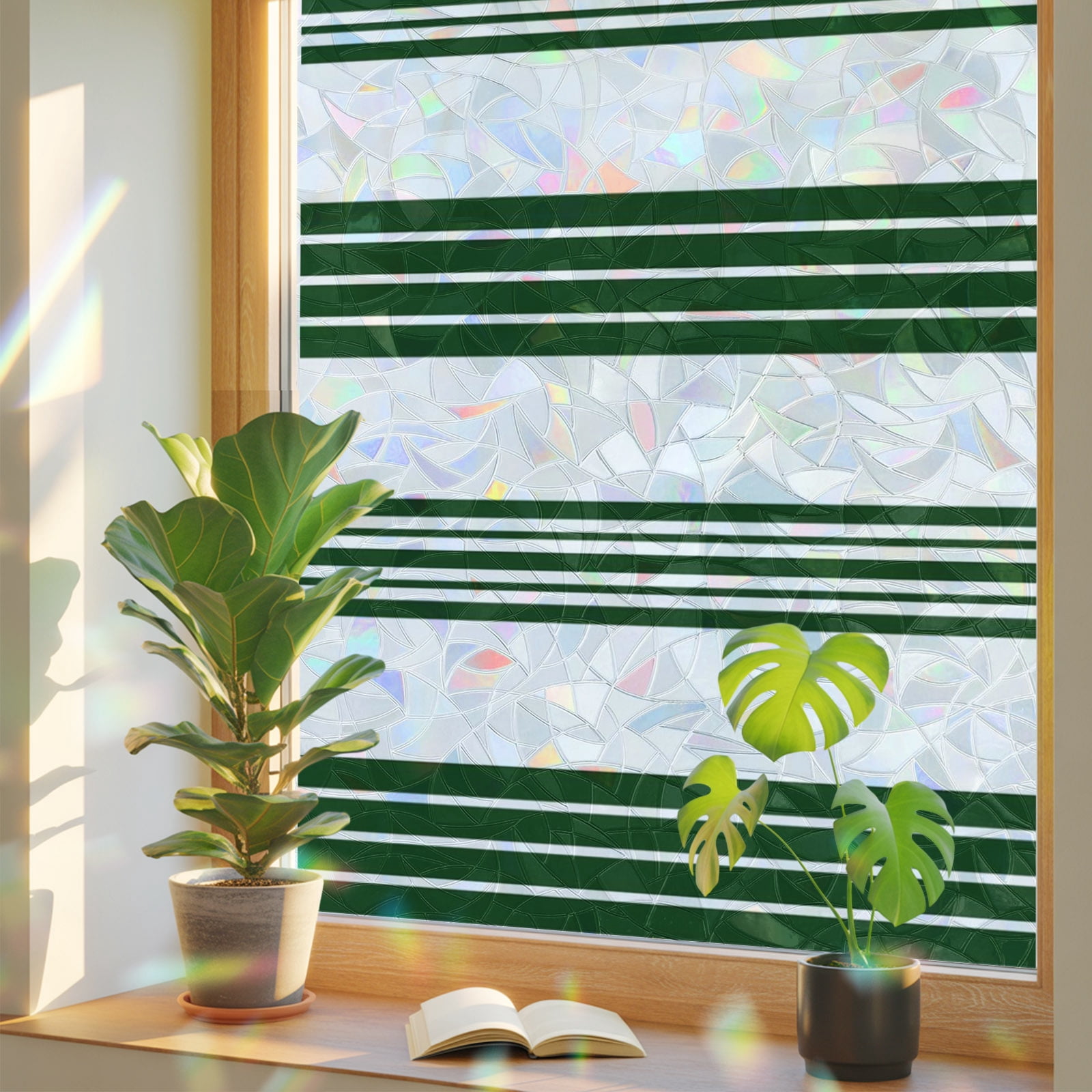 Black Striped Window Privacy Film Rainbow Static Cling Stain Glass ...