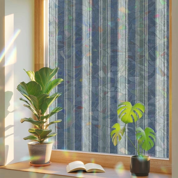 Black Striped Window Privacy Film Rainbow Static Cling Stain Glass ...