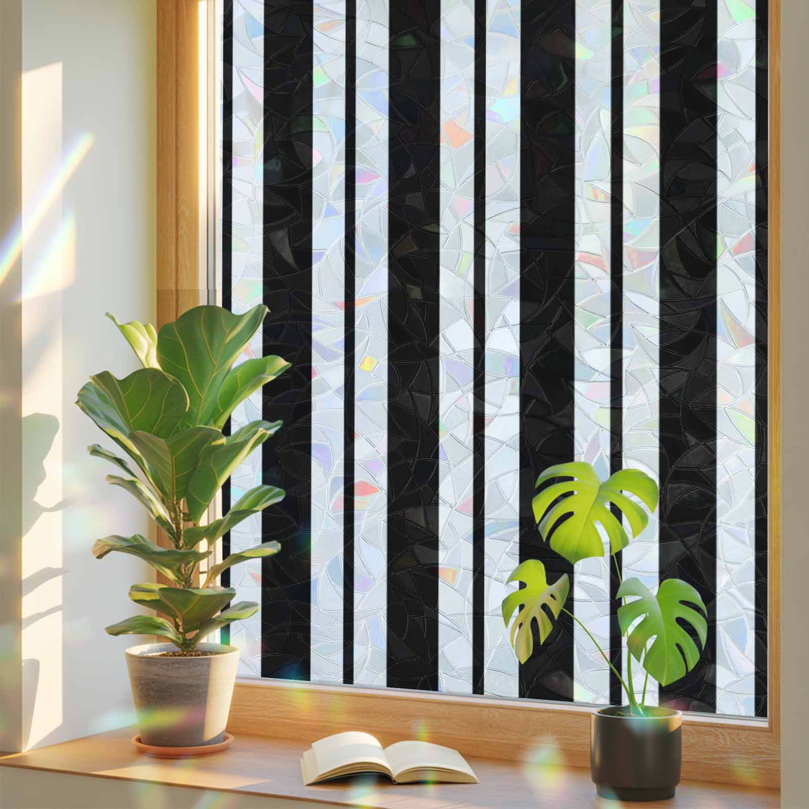 Black Striped Window Privacy Film Rainbow Static Cling Stain Glass ...