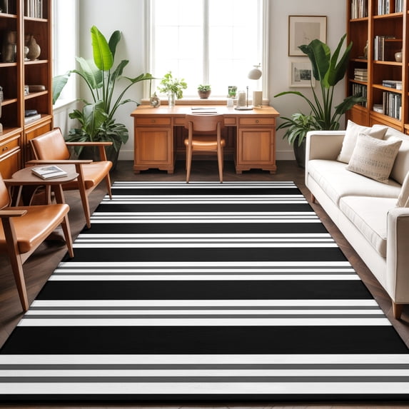 Black Stripes 2.7'x5' Rug for Office Desk Chair Area Small Bedroom ...