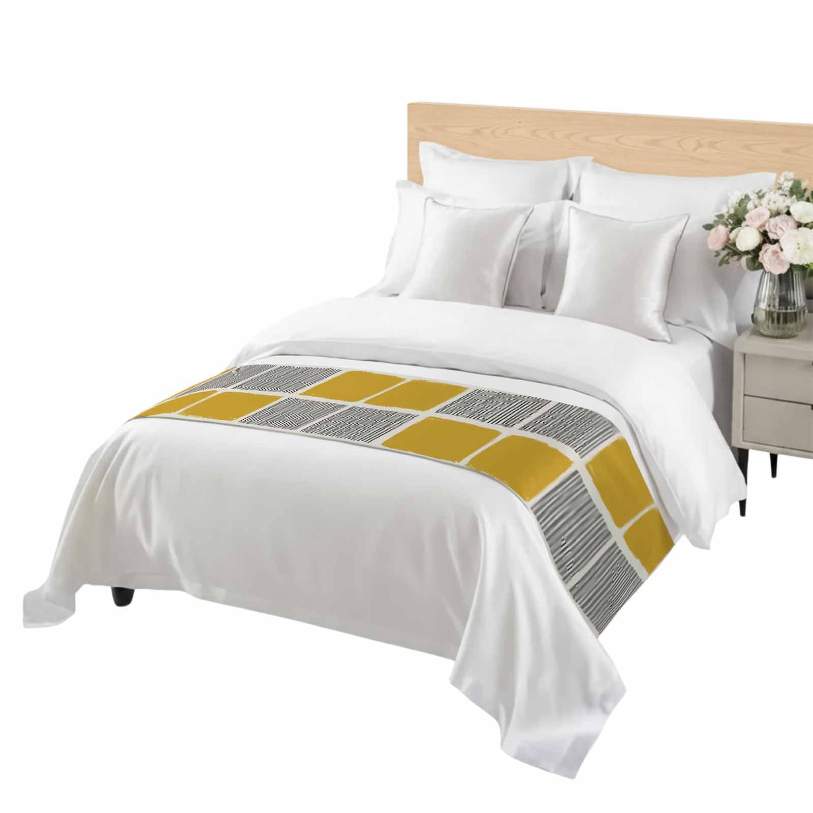 Black Stripes Bed Runner King Size Yellow Japanese Style Striped Line ...