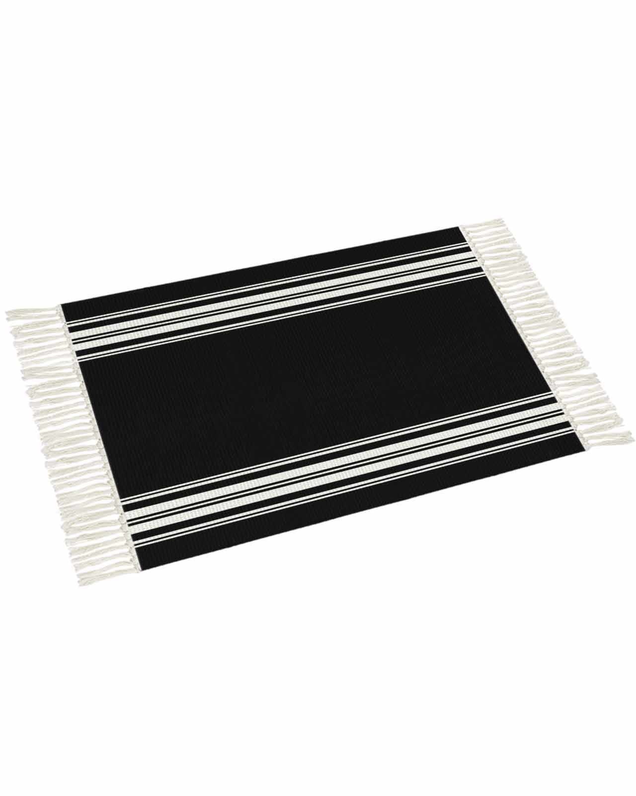 Black Stripes Bedroom Rug 4'x6', Washable Woven Cotton Area Rug with ...