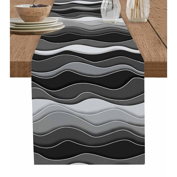 Black Stripes Burlap Cotton Table Runner 13x36 Inches Short, Modern ...