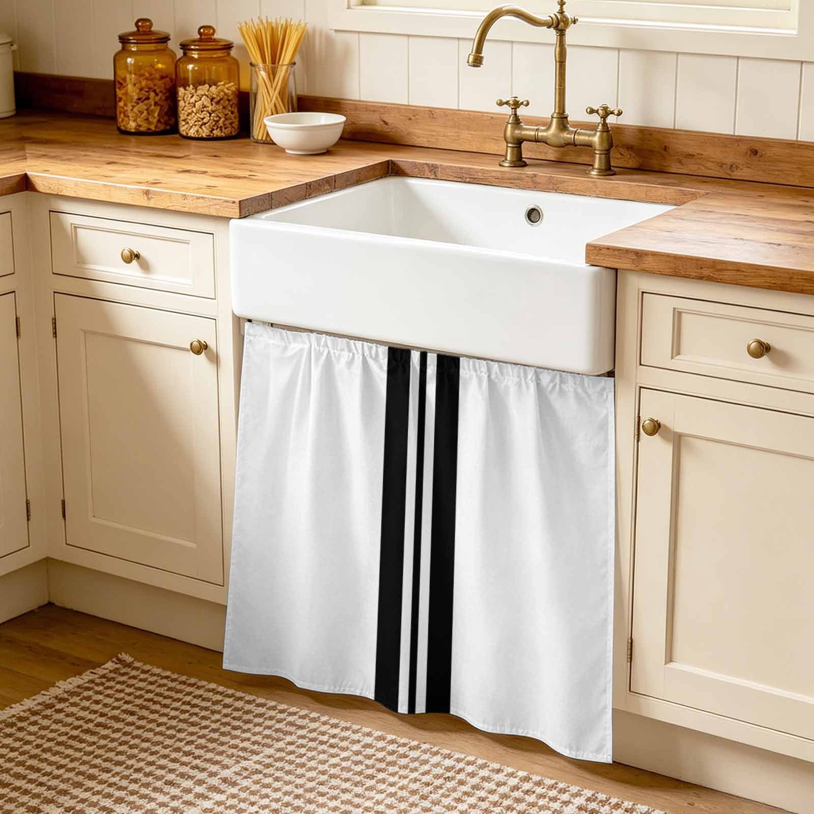 Black Stripes Cabinet Curtain, Festival Sink Skirt for Bathroom, Under ...