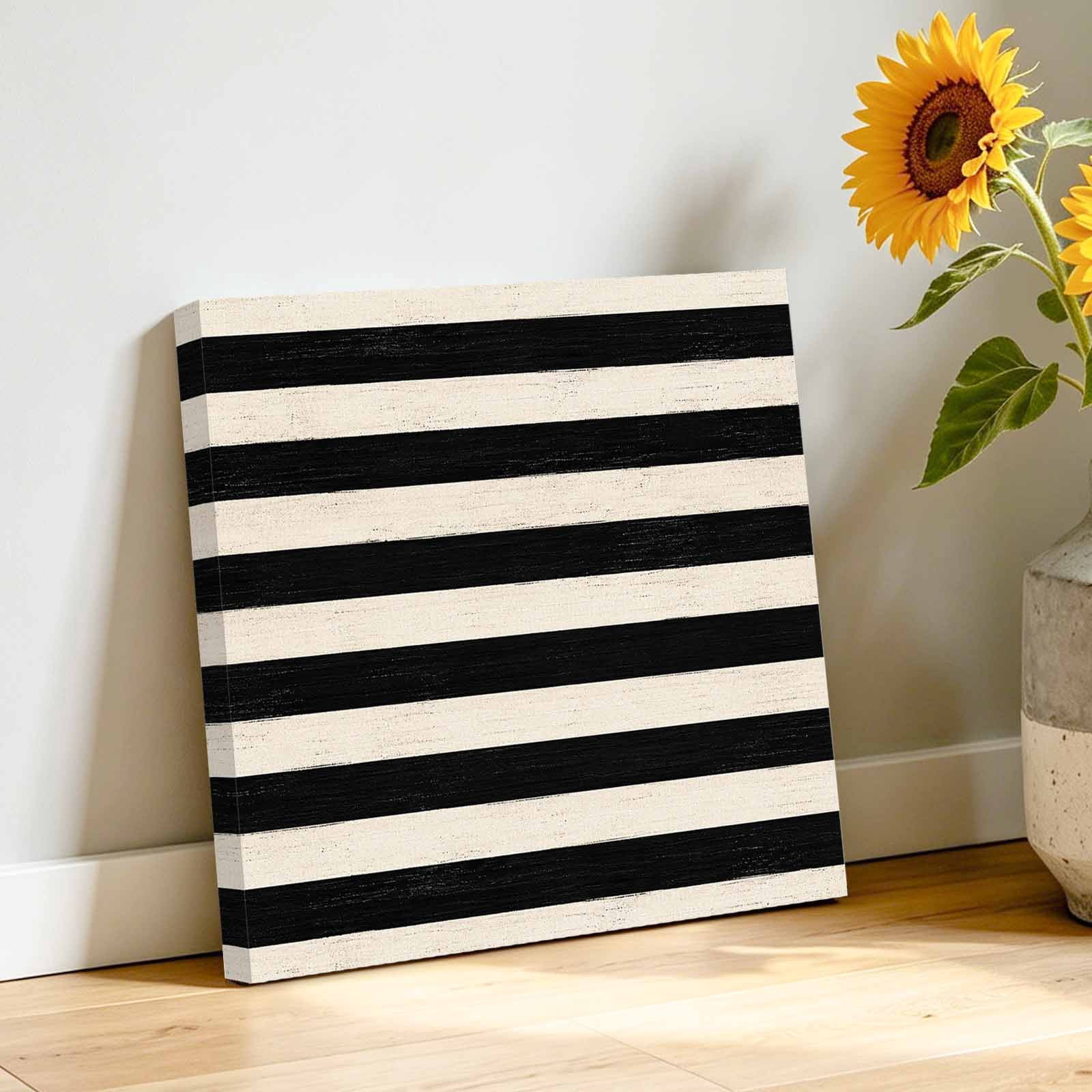 Black Stripes Canvas Wall Art, Black Tan Striped Bands Rustic Farmhouse ...