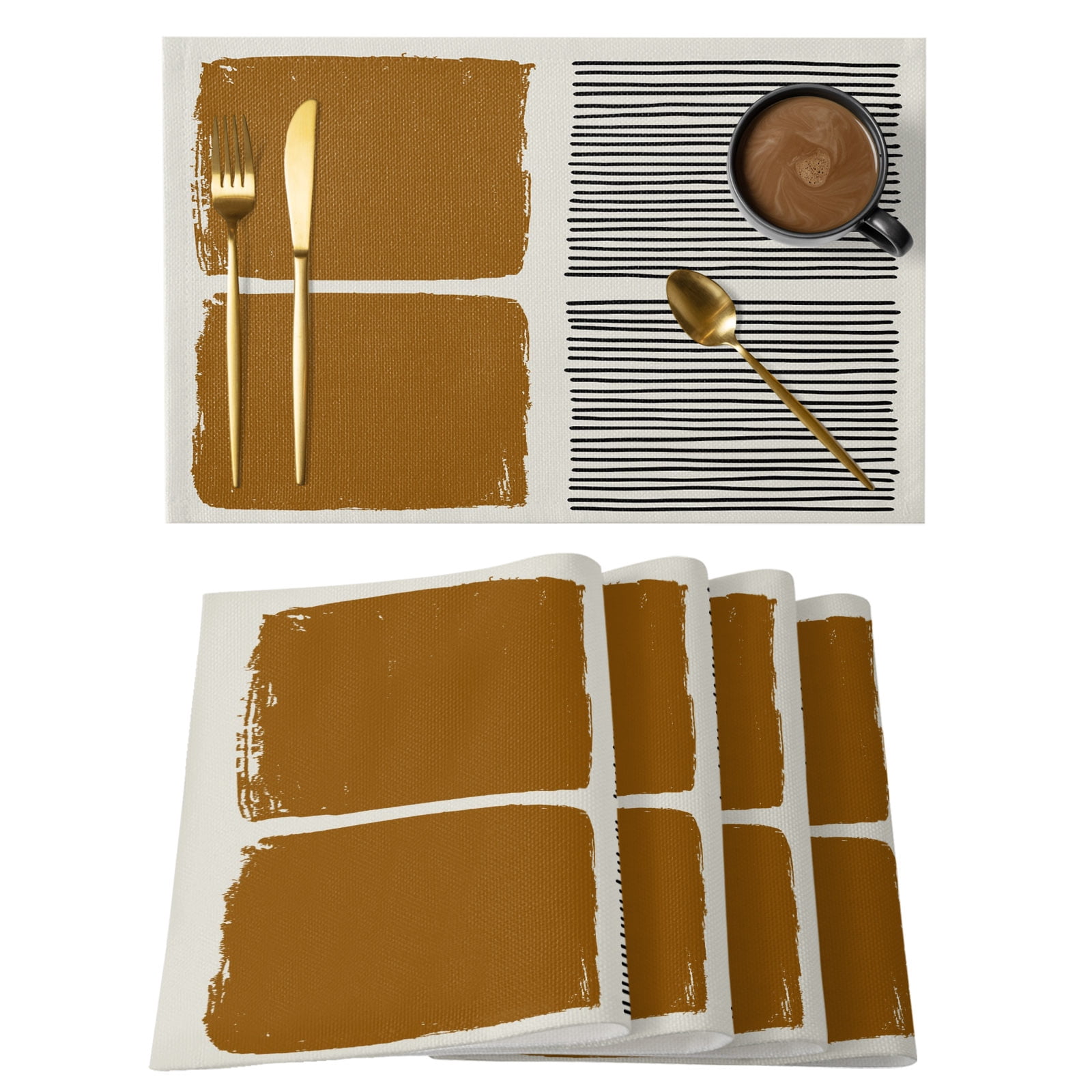 Black Stripes Cotton Linen Placemats Set of 2, Brown Japanese Style ...
