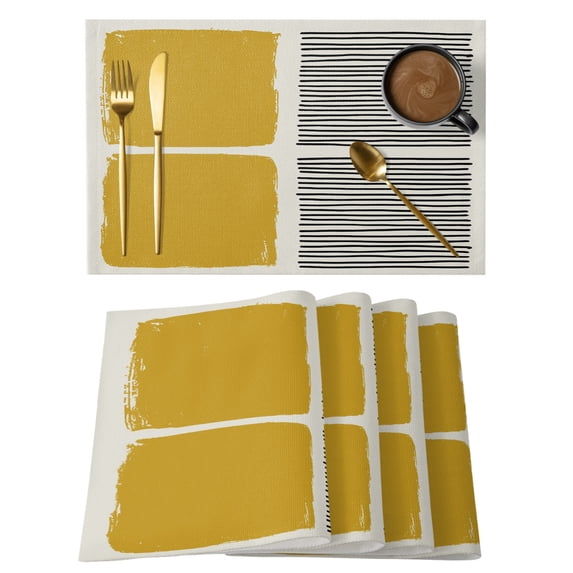 Black Stripes Cotton Linen Placemats Set of 2, Yellow Japanese Style ...