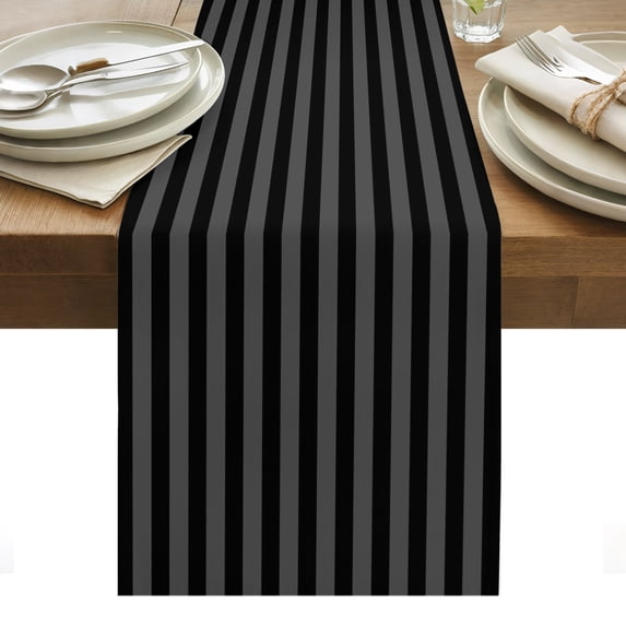 Black Stripes Cotton Linen Table Runner Modern Striped Minimalist ...