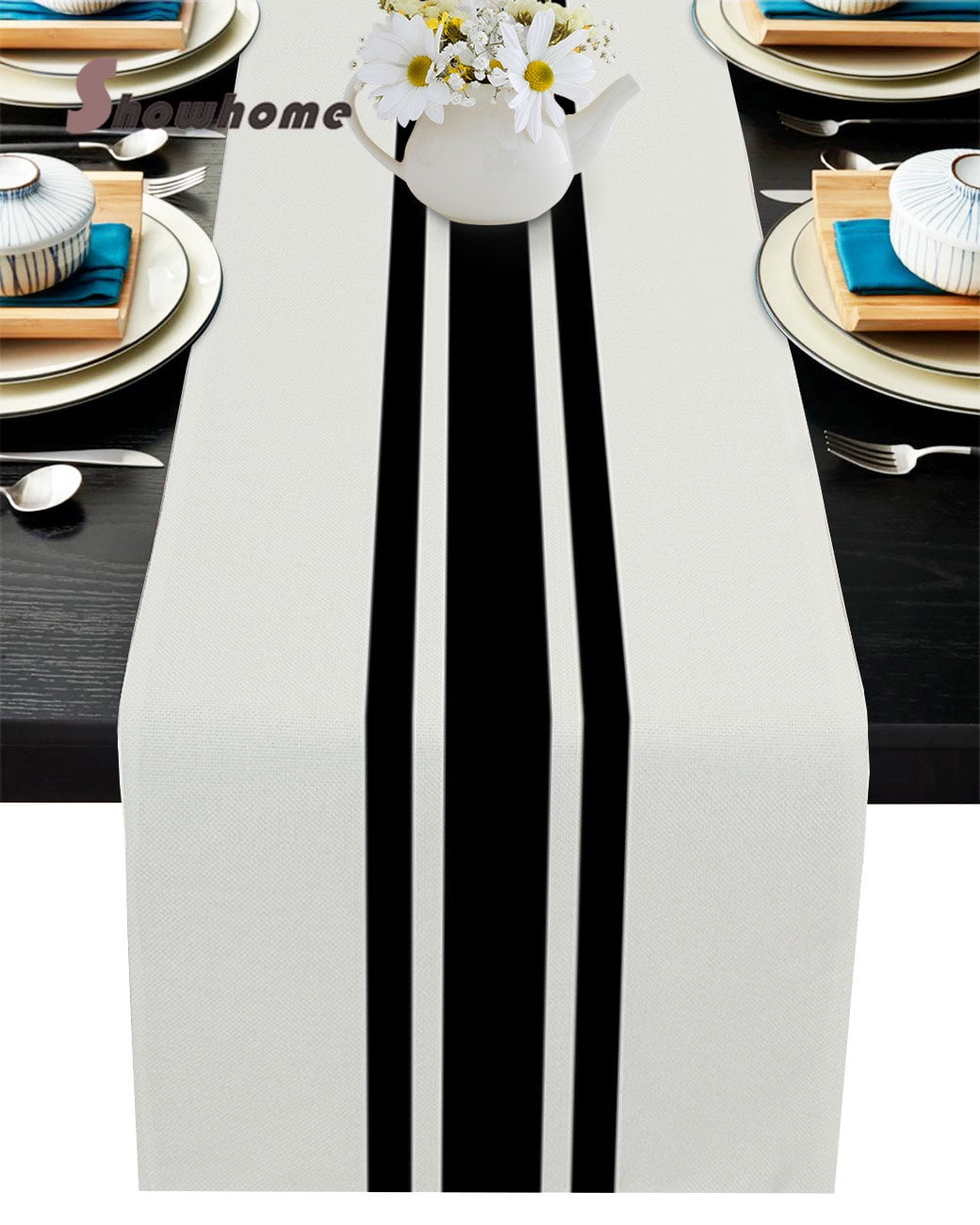Black Stripes Country Farmhouse Table Runner Wedding Table r Party ...