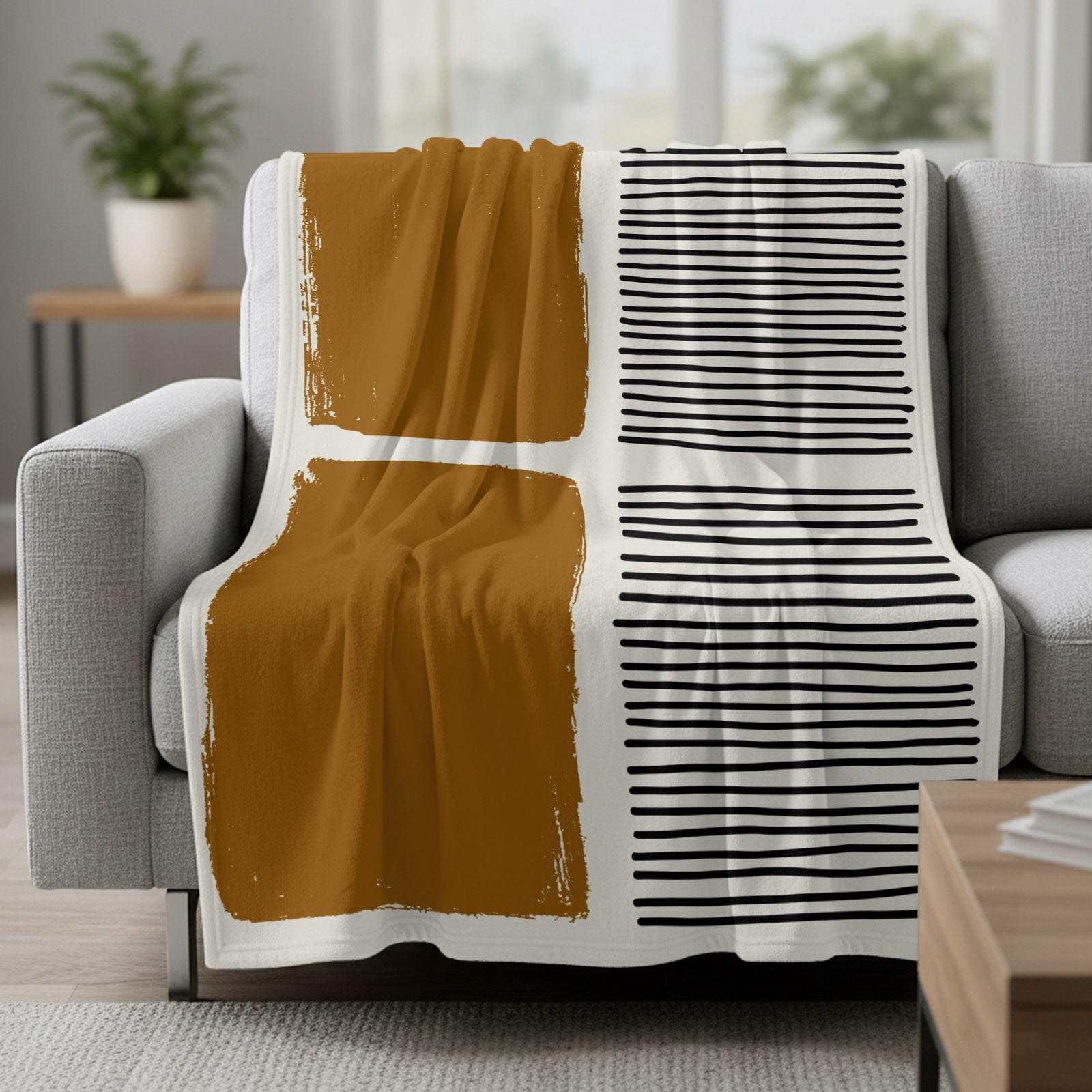 Black Stripes Fleece Throw Blanket Brown Japanese Style Striped Line ...