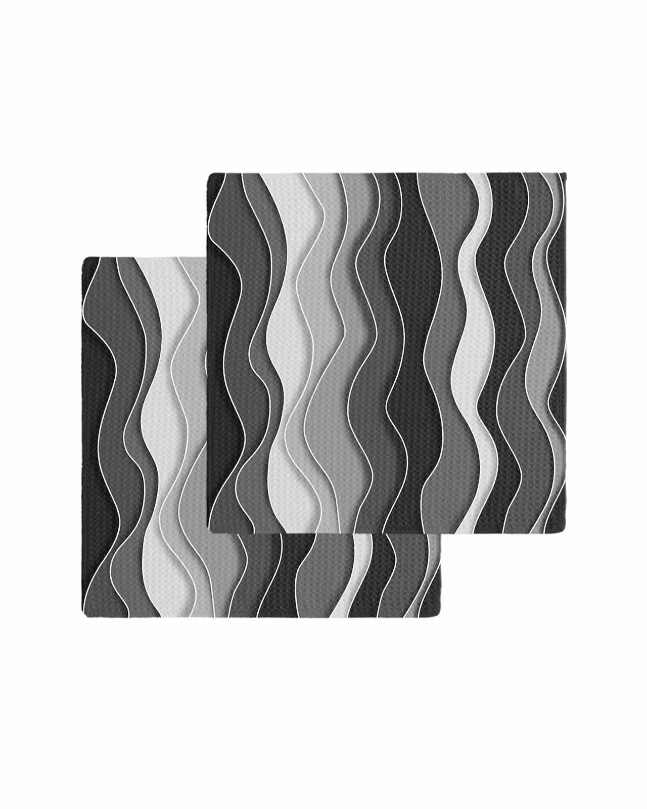 Black Stripes Kitchen Dish Towels for Drying Dishes Set of 2, Modern Simple Greyish Gradient ...