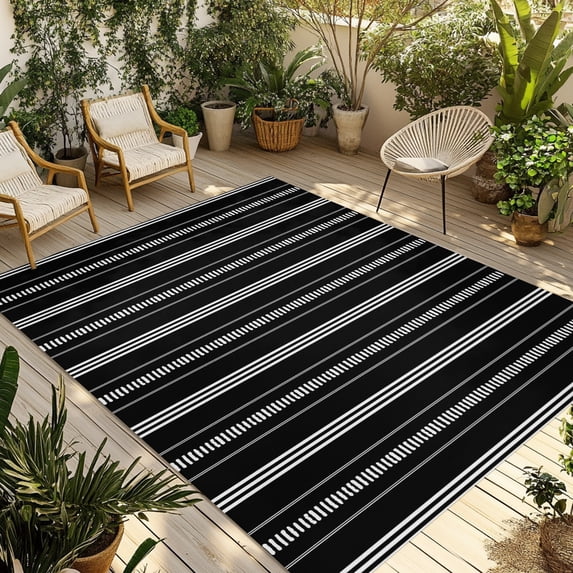 Black Stripes Outdoor Rug 6x9 ft Classic Minimalist Stripe Modern ...