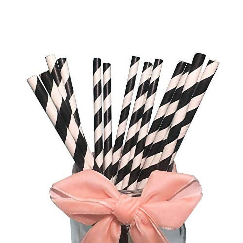 Black Stripes Paper Straws 100 Pack, Black And White Striped Paper ...