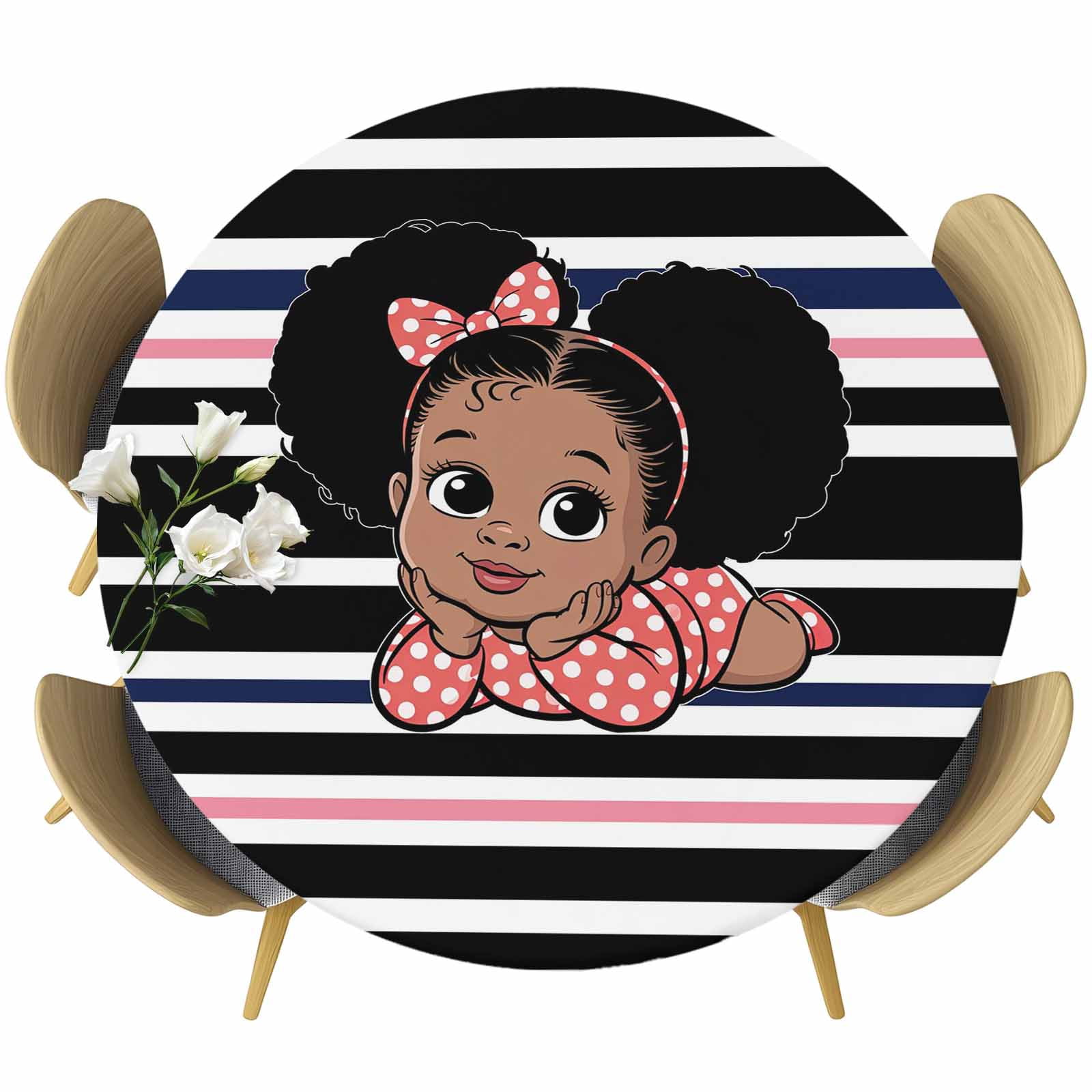 Black Stripes Round Tablecloth 45-54 Inch Round Fitted Table Cloth with ...